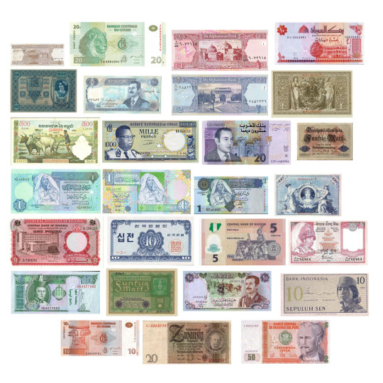 Série complète de 27 billets du Monde authentiques